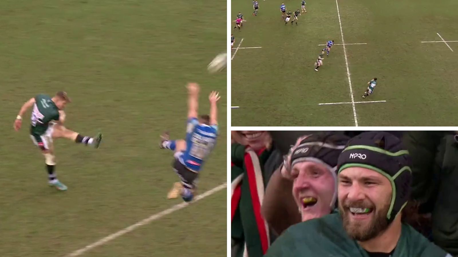 WATCH: Leicester kick long to own player in BIZARRE try against Bath ...