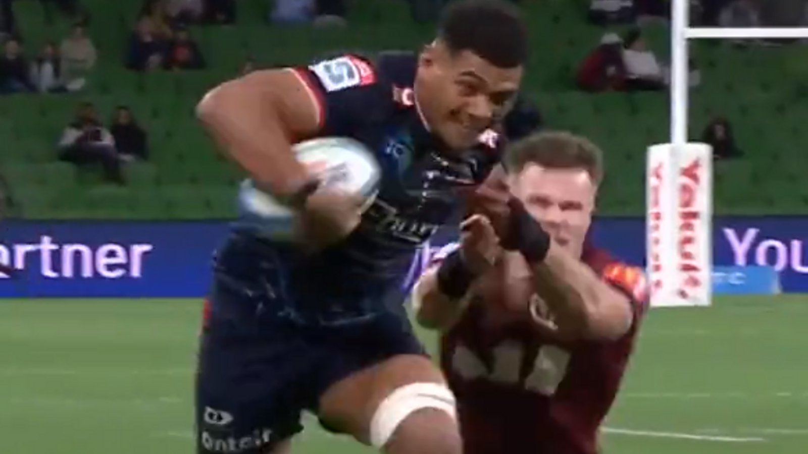 WATCH: Vaiolini Ekuasi's big hand off before scoring try for Rebels ...