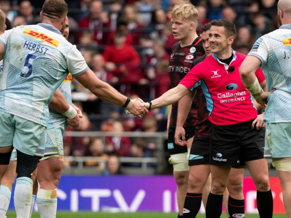 WATCH: Referee Luke Pearce floored by Harlequins lock Irne Herbst ...