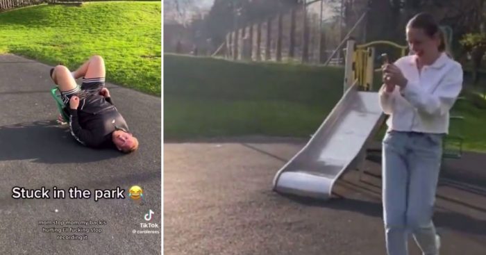 WATCH: Cardiff prop HILARIOUSLY gets stuck at children's playground ...